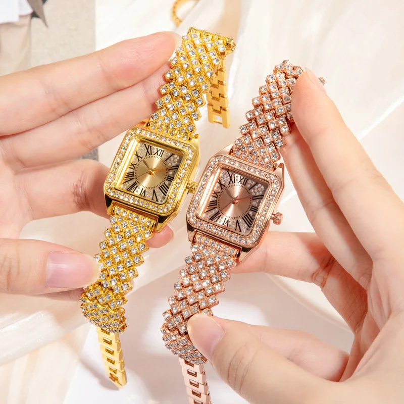 YIKAZE NEW Watch for Women Luxury Gold Square Diamond Women Watches ...