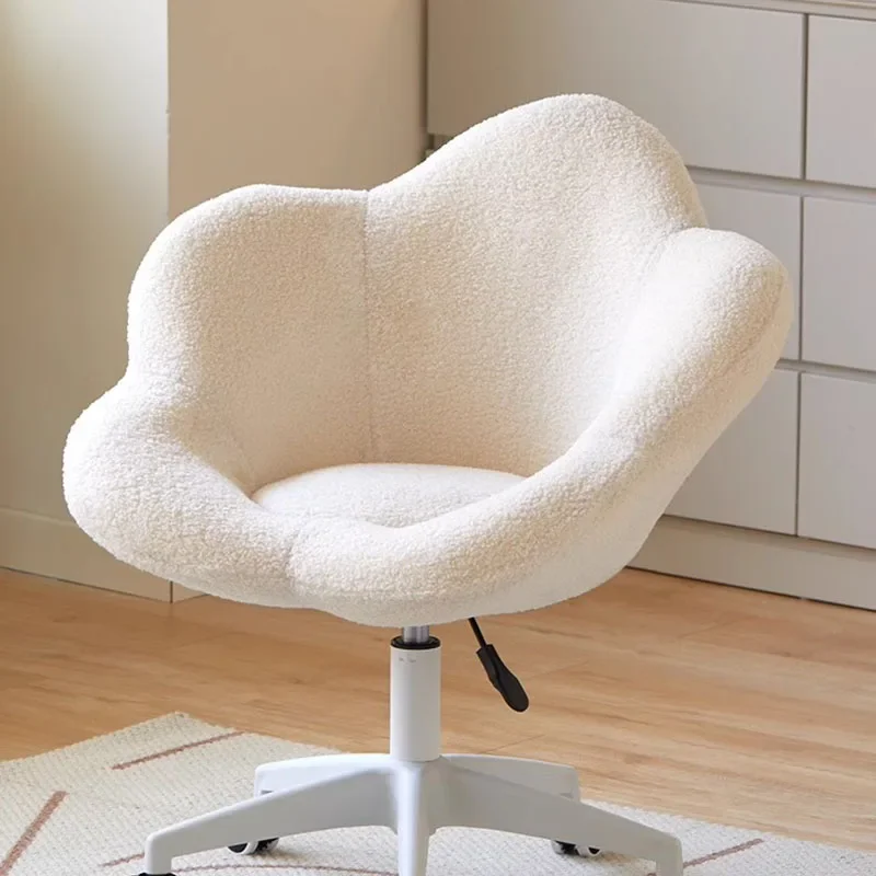 Cute-White-Back-Vanity-Chair-Spinning-Fluffy-Wheels-Adjustable-Stool ...