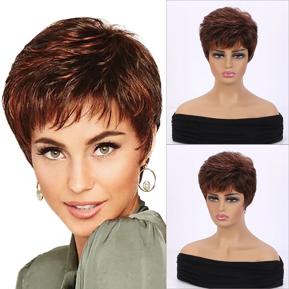 New Women's Synthetic Wig Short Straight Hair Chemical Fiber Headgear ...