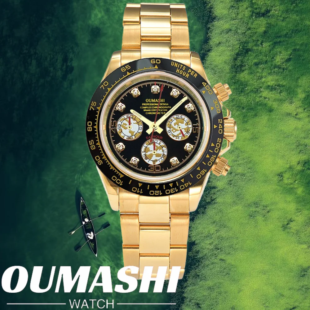 Business 39mm VK63 Watch Men's Chronograph Sapphire glass VK63 Movement ...