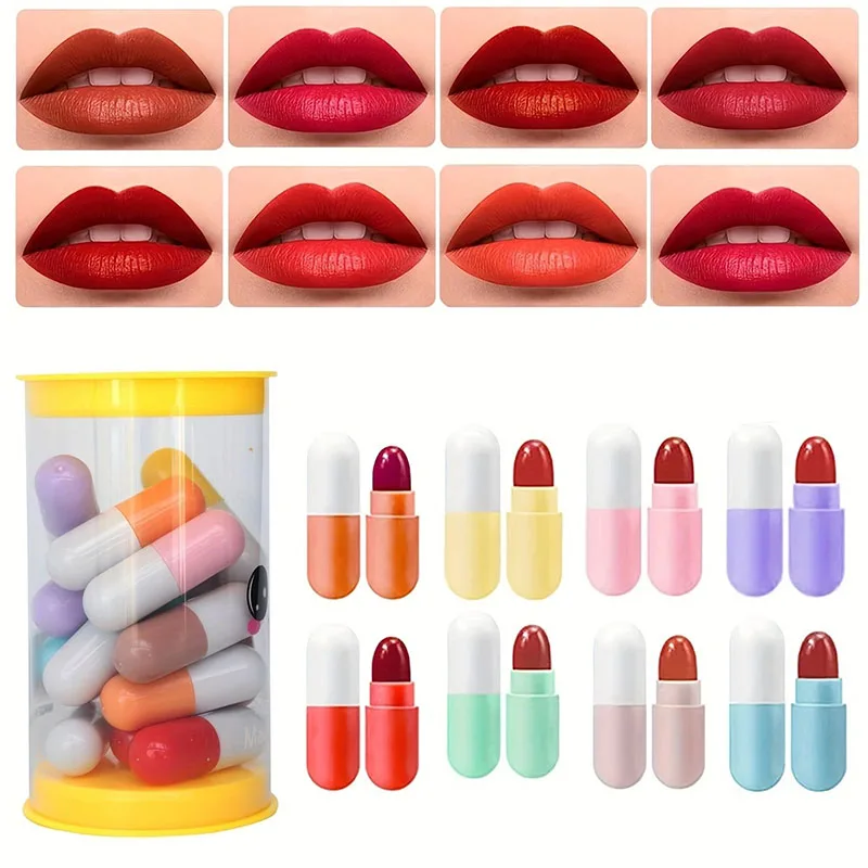 16Pcs-Mini-Lipstick-Set-8-Colors-Capsules-Matte-Pill-Shaped-Lipstick ...