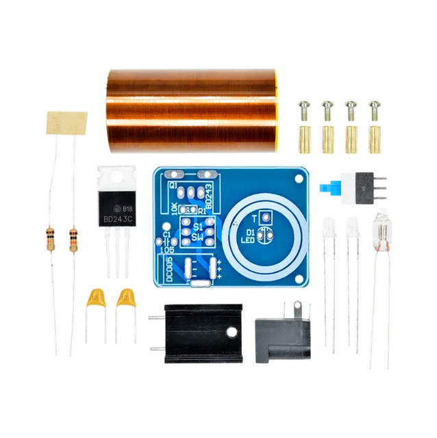 BD243 Mini Tesla Coil Kit Magic Props DIY Parts Empty Lights Technology ...
