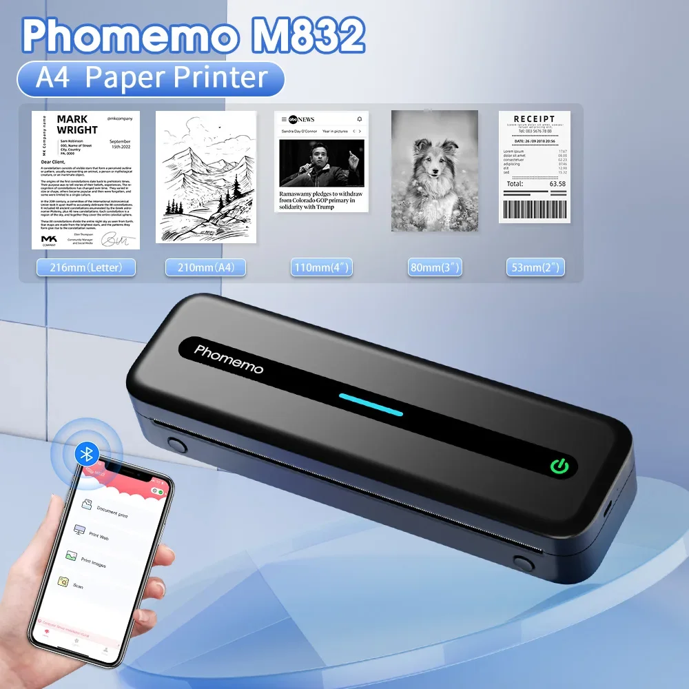 Inkless-Printer-M832-Portable-Printer-Wireless-Bluetooth-Thermal ...
