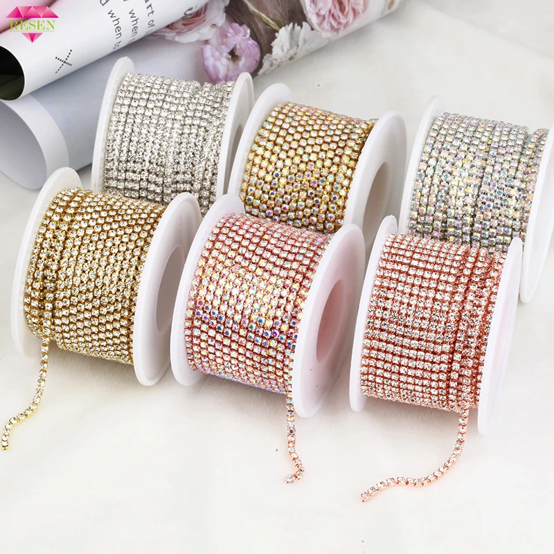 RESEN SS6 SS18(2mm 4.5mm)Silver/Gold Base Clear Crystal Dense ...