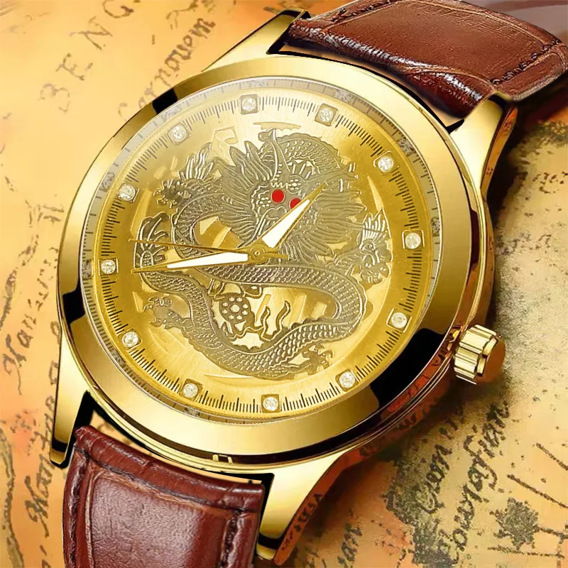 Fashion-China-Style-Dragon-Gold-Watch-Men-Business-Watches-Leather-Band ...