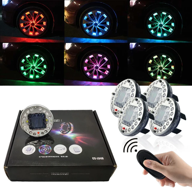 4Pcs Car Hub light RGB Solar Tire Colorful Ambient Lamp Remote Control ...