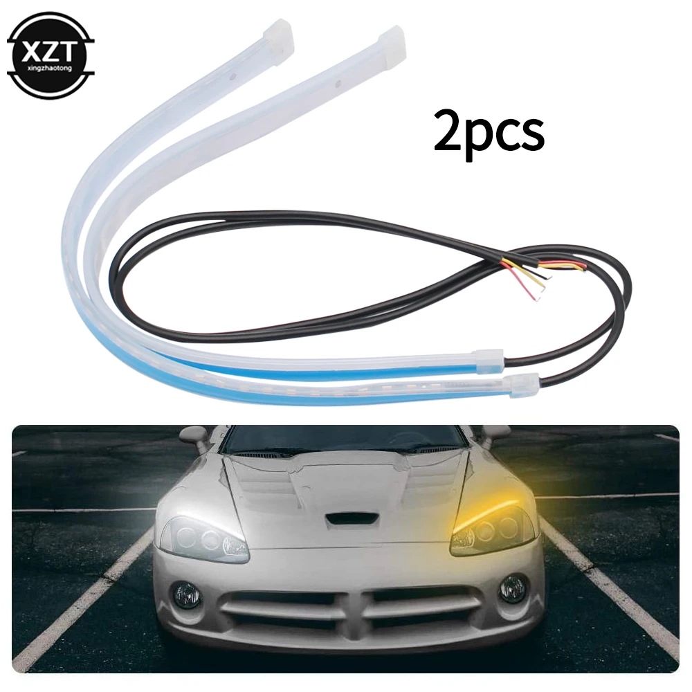 2pcs Sequential DRL LED Strip Turn Signal Light Yellow Bright Flexible Drl Led Daytime Running ...