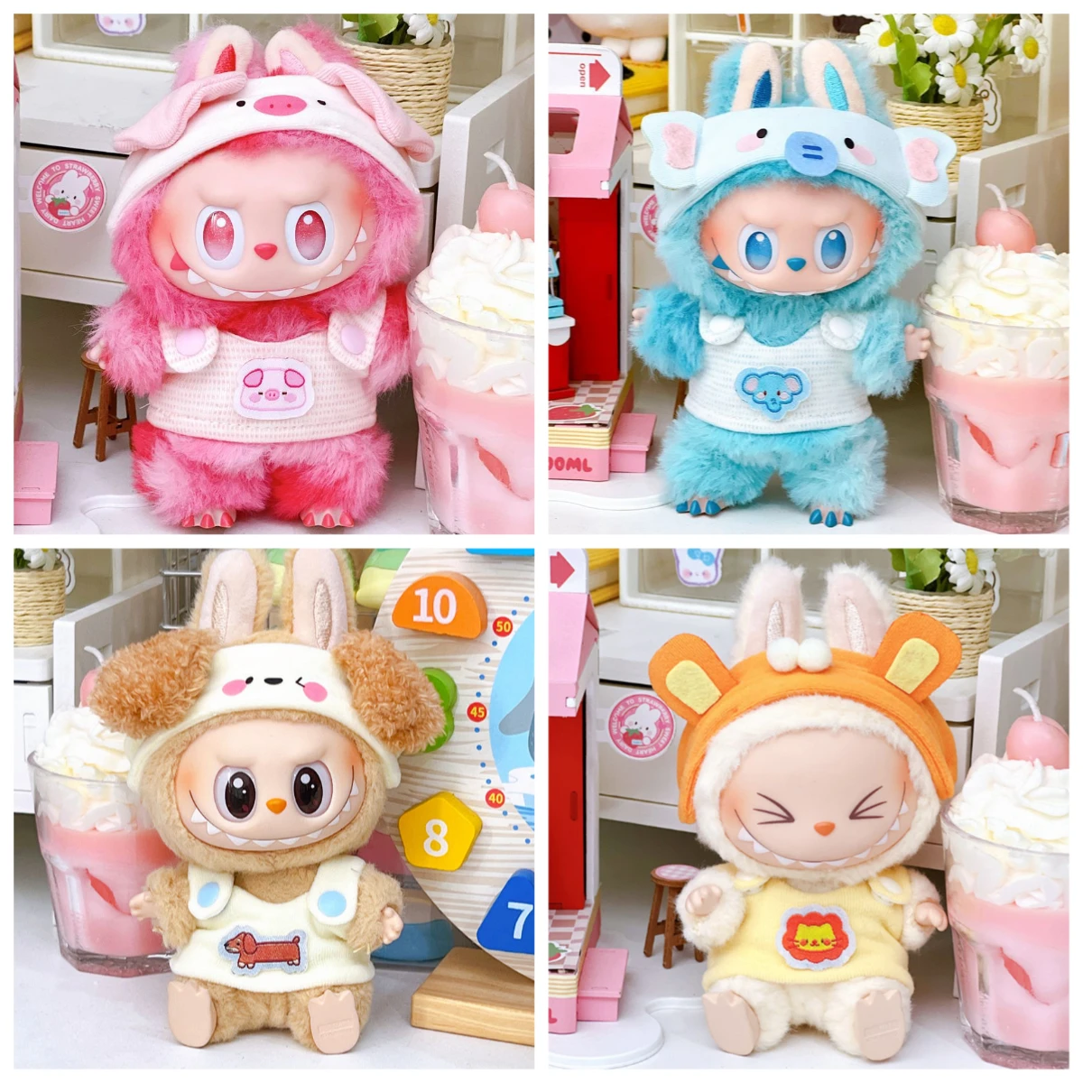 For 15/17cm Mini Doll Labubu Clothing Set Animal Jumpsuit Pattern V1 V2 ...