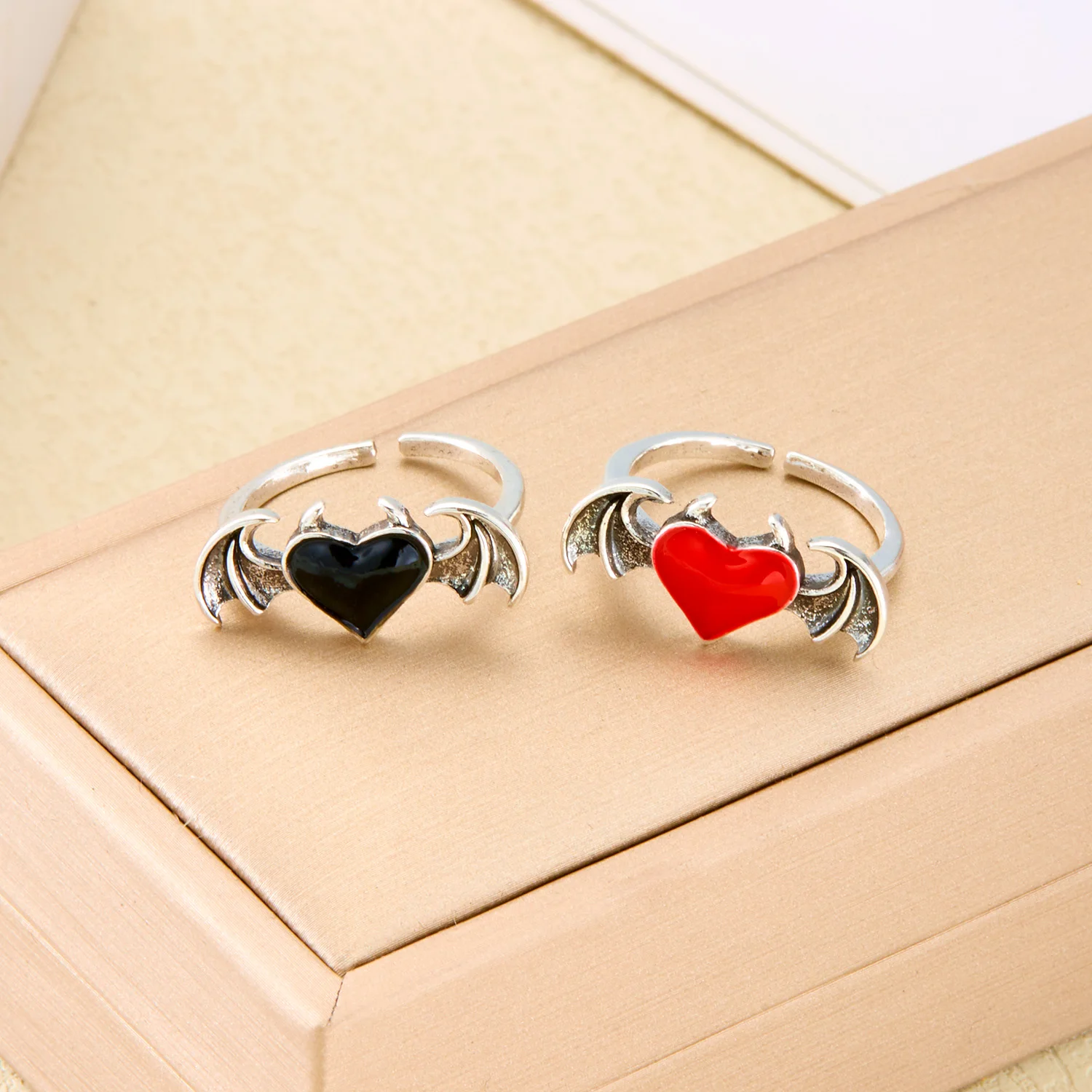 Ring Couples Angel Demon Jewelry Accessory Gothic Black Heart Rings Wings Vintage Aliexpress