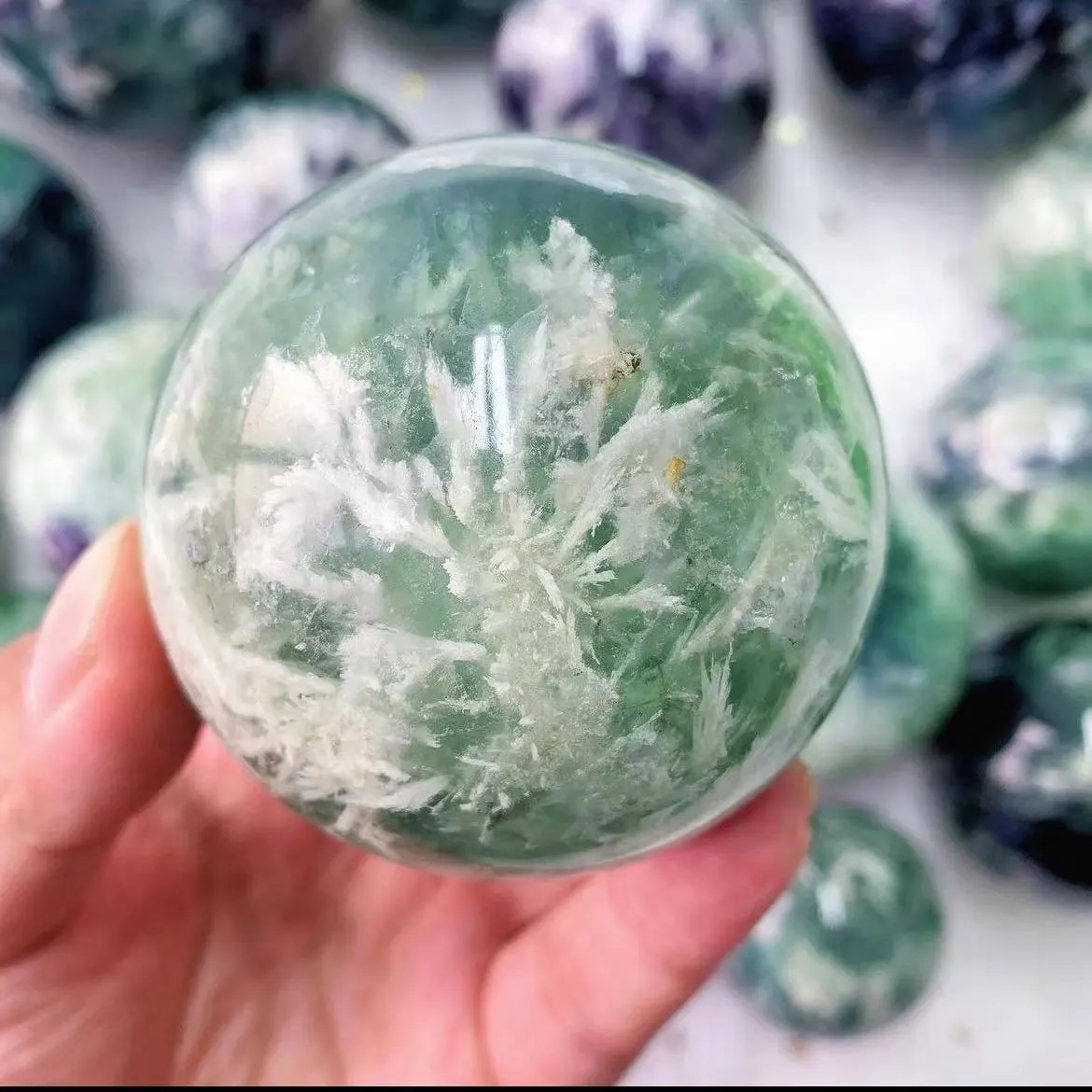 1pc-Feather-fluorite-Natural-Gemstone-Sphere-Crystal-Healing-Ball-Home ...