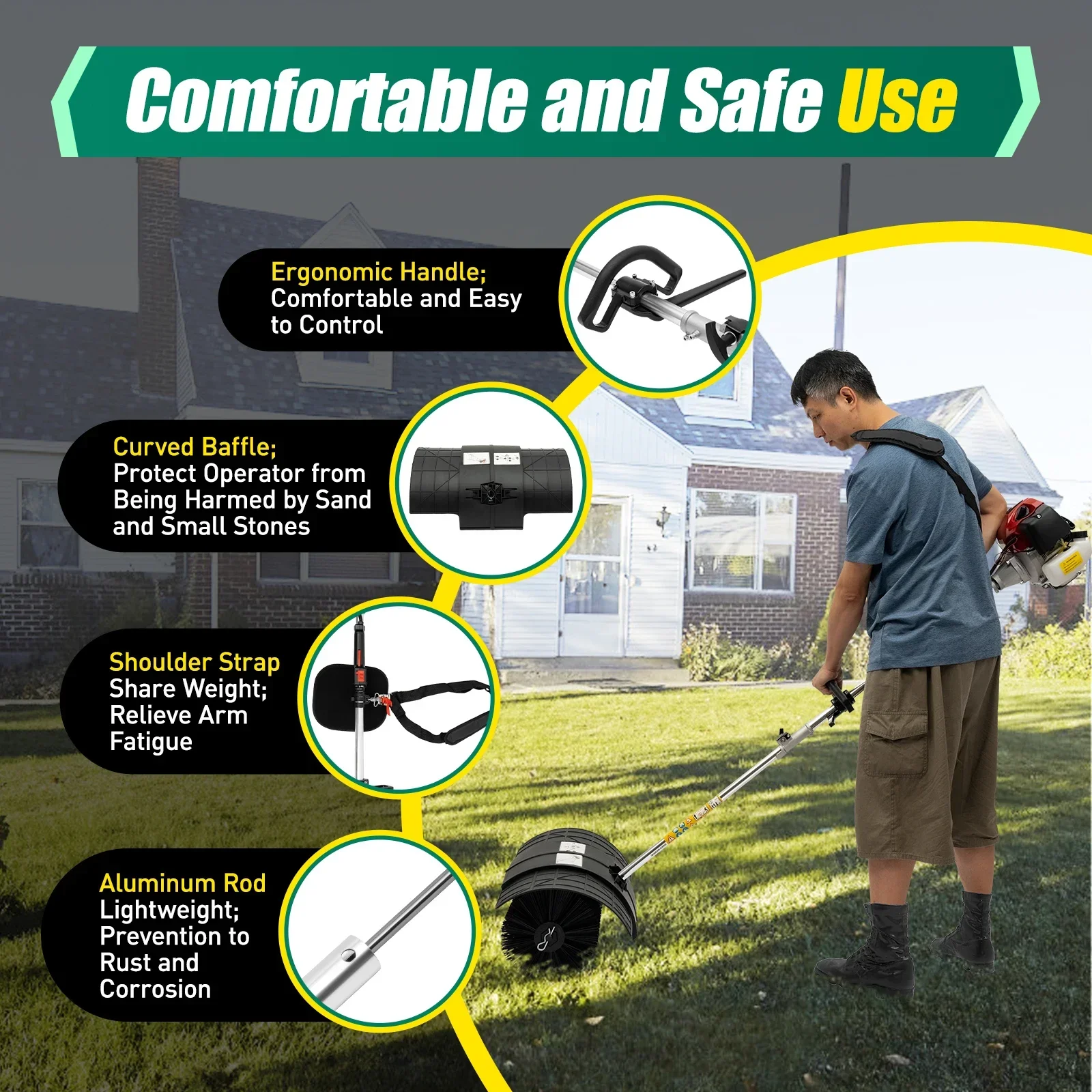 2.3HP 52cc Gas Power Handheld Sweeper Broom Driveway Turf Artificial ...