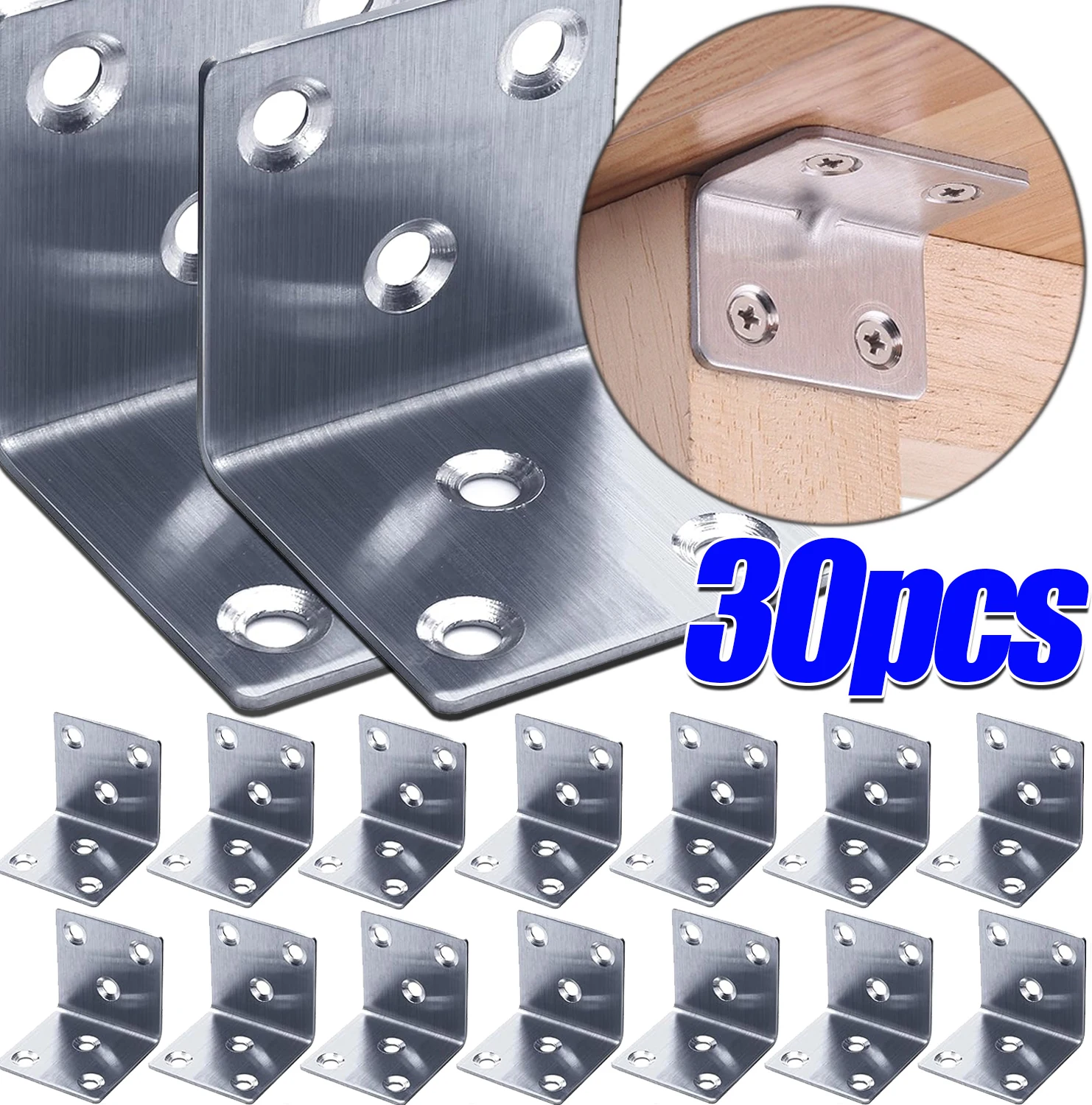 10-30PCS-Thickened-90-Degree-Corner-Brackets-Stainless-Steel-Furniture ...