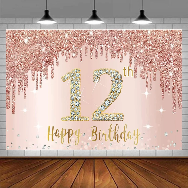 Photography Backdrop Rose Gold Pink 12 Year Old 12th Birthday Party ...