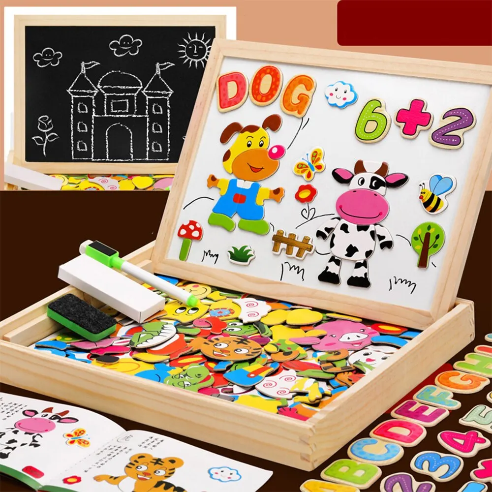Wooden-Multifunction-Children-Animal-Puzzle-Writing-Magnetic-Drawing ...