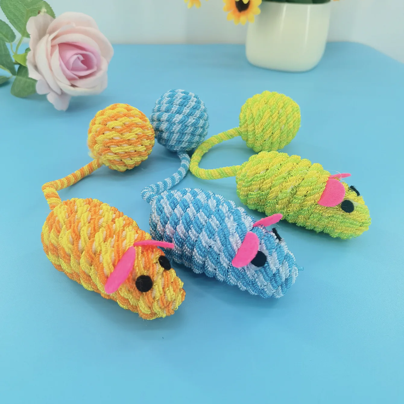 Cat Toys Plush Braided Rat Tail Balls Simulated Sound Toys Rustling ...