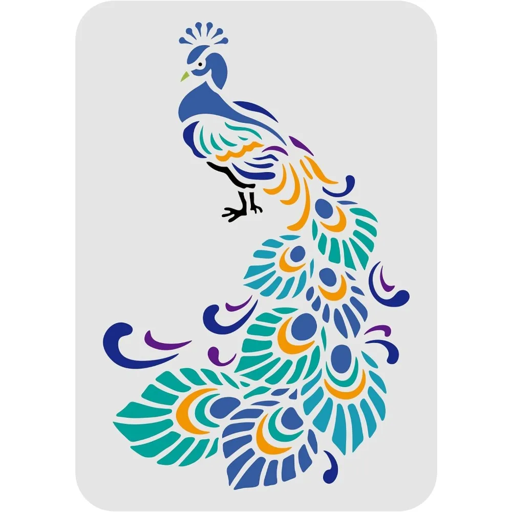 Peacock-Stencil-Peacock-Drawing-Painting-Stencils-Plastic-Rectangle ...
