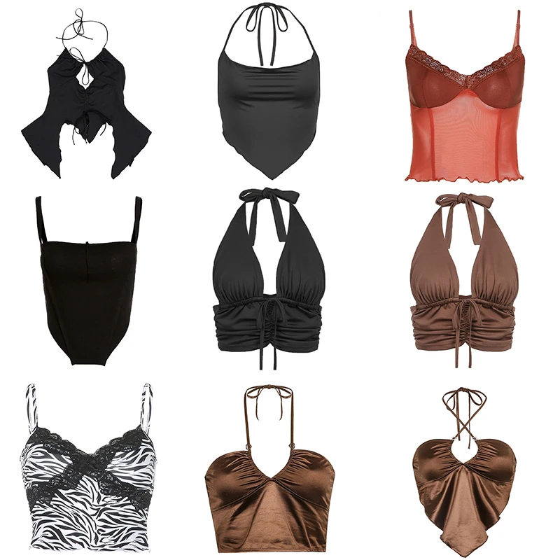 Black Brown Corset Top Sexy Cute Spaghetti Strap Crop Tops 2022 Fashion ...