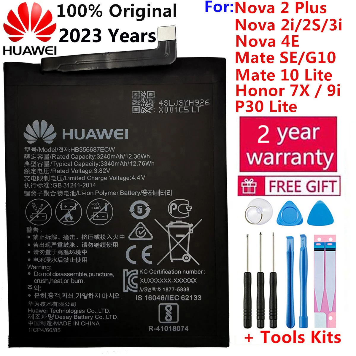 100% Original Battery HB356687ECW For Huawei Nova 2Plus 2i 2S 3i 4e Huawei P30 Lite Mate SE G10 ...