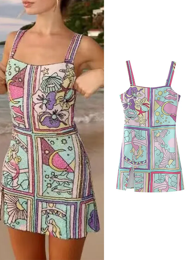 TRAF-Vestidos-estampados-de-verano-para-mujer-Sexy-Vestido-corto-con ...