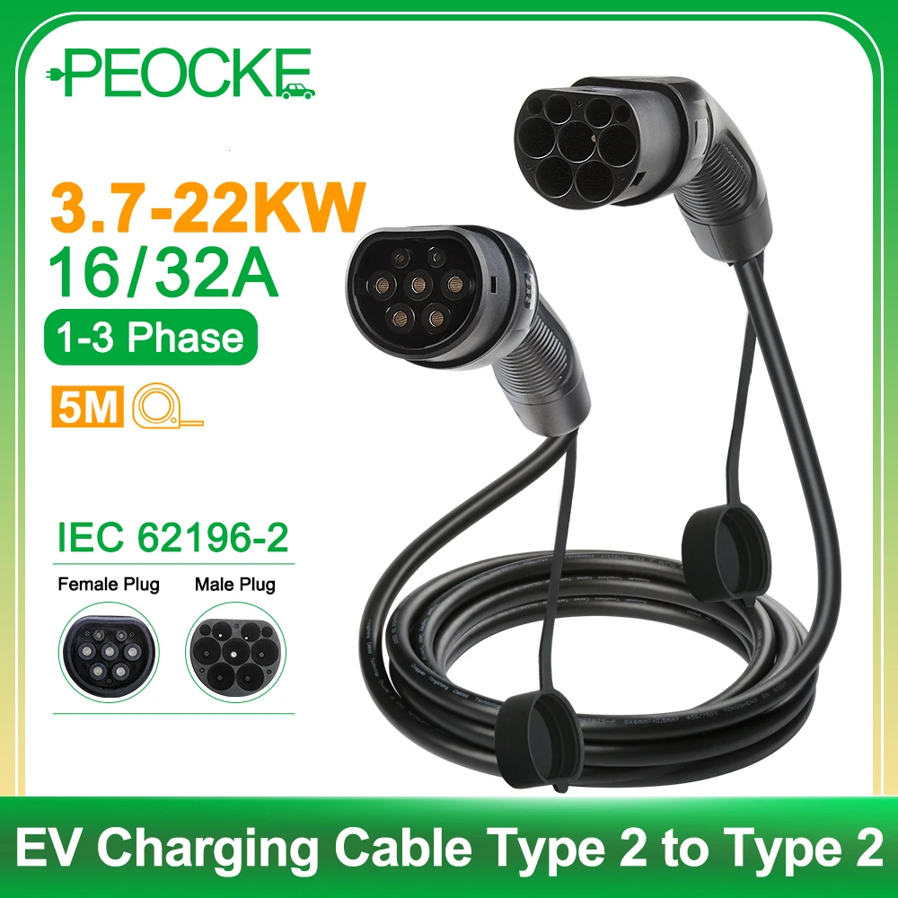 Peocke-Car-Charger-EV-Charging-Cable-16A-32A-22KW-EVSE-Type-2-Female-to ...