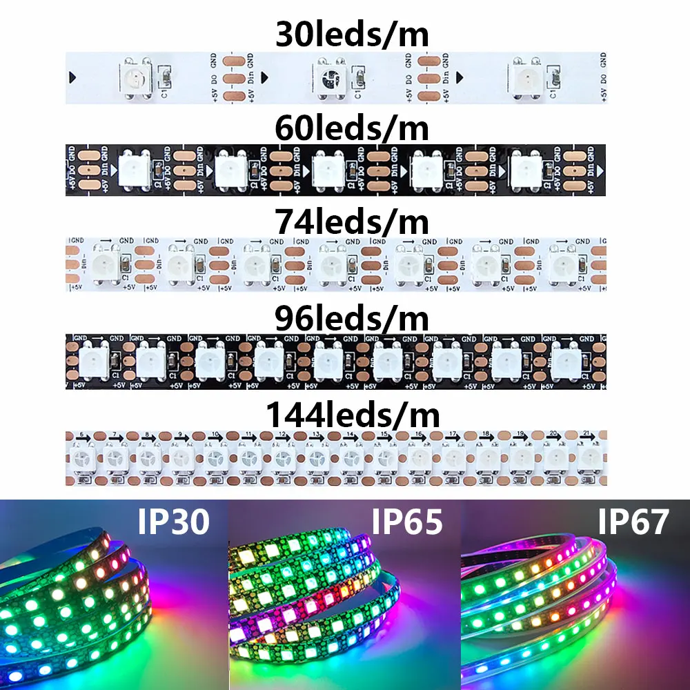 Faixa-de-luz-LED-Pixel-endere-vel-individualmente-RGB-Preto-Branco-PCB ...