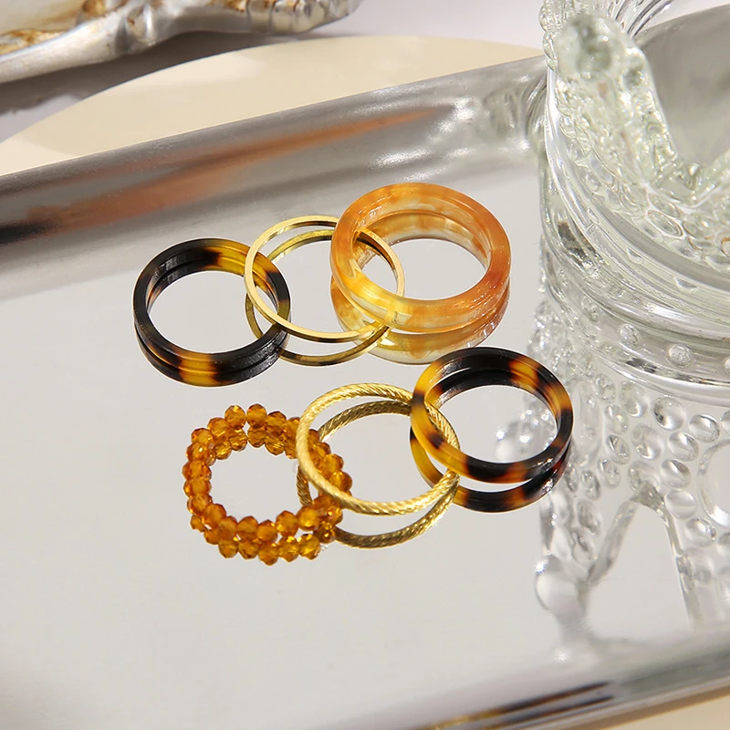 Vintage-Acrylic-Ring-Colorful-Rice-Bead-Rings-For-Women-Exquisite ...