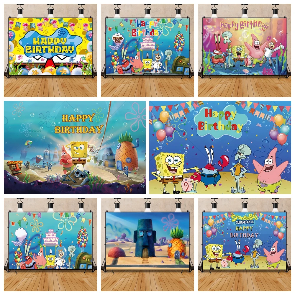 Spongebob-Boy-Kid-Birthday-Party-Background-Decoration-Yellow-Undersea ...