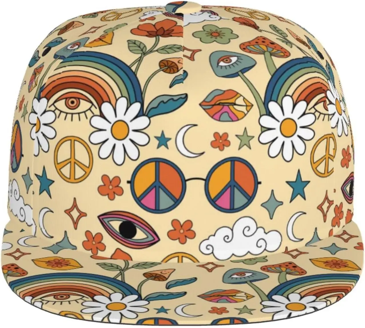 Mushrooms And Rainbows Peace Adjustable Flat Bill Visor Snapback Hat ...