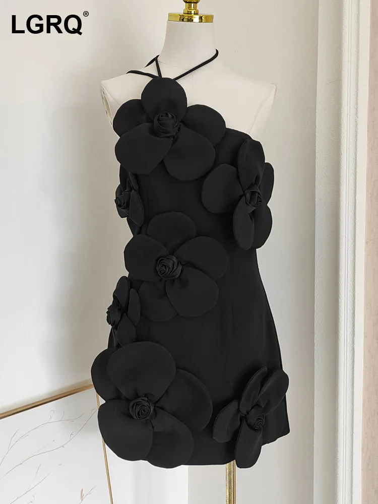 LGRQ-Women-s-3D-Big-Flower-Patchwork-Dress-Fashion-Neck-mounted-Lace-up ...