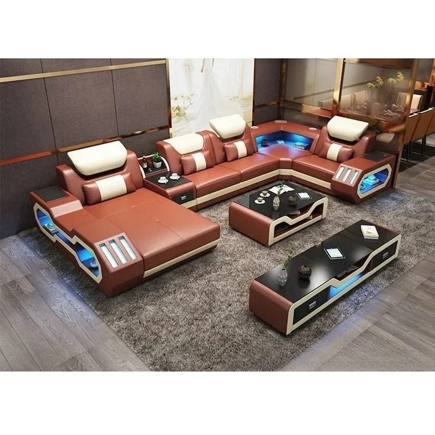 LED Lighted Sofa Set with Recliner, Speaker & USB Ports | Genuine ...