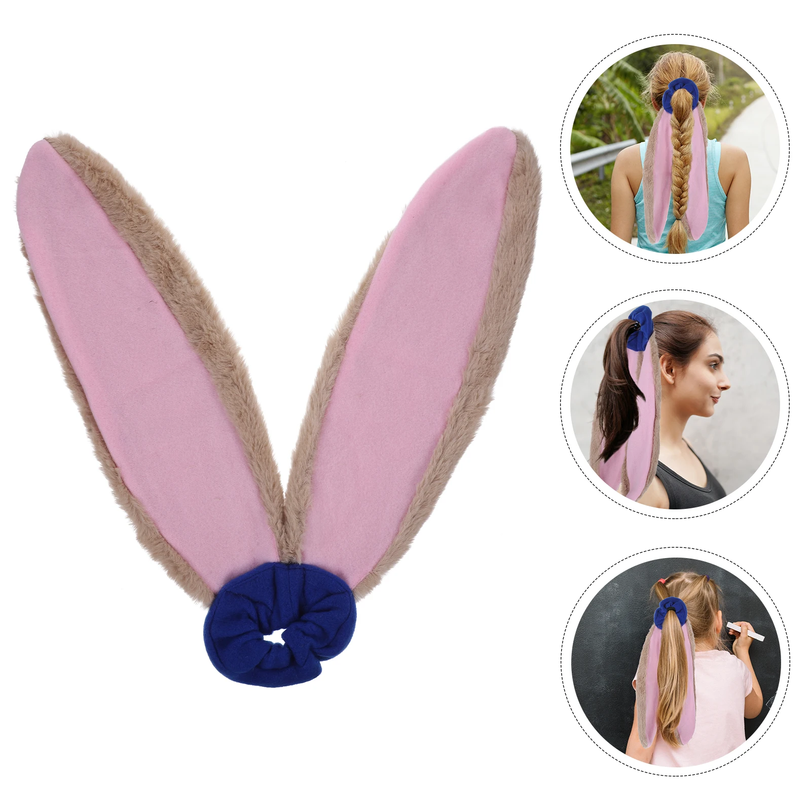 Rabbit Ears Headband Plush Bunny Ears Hair Rope Elastic Hair Tie ...
