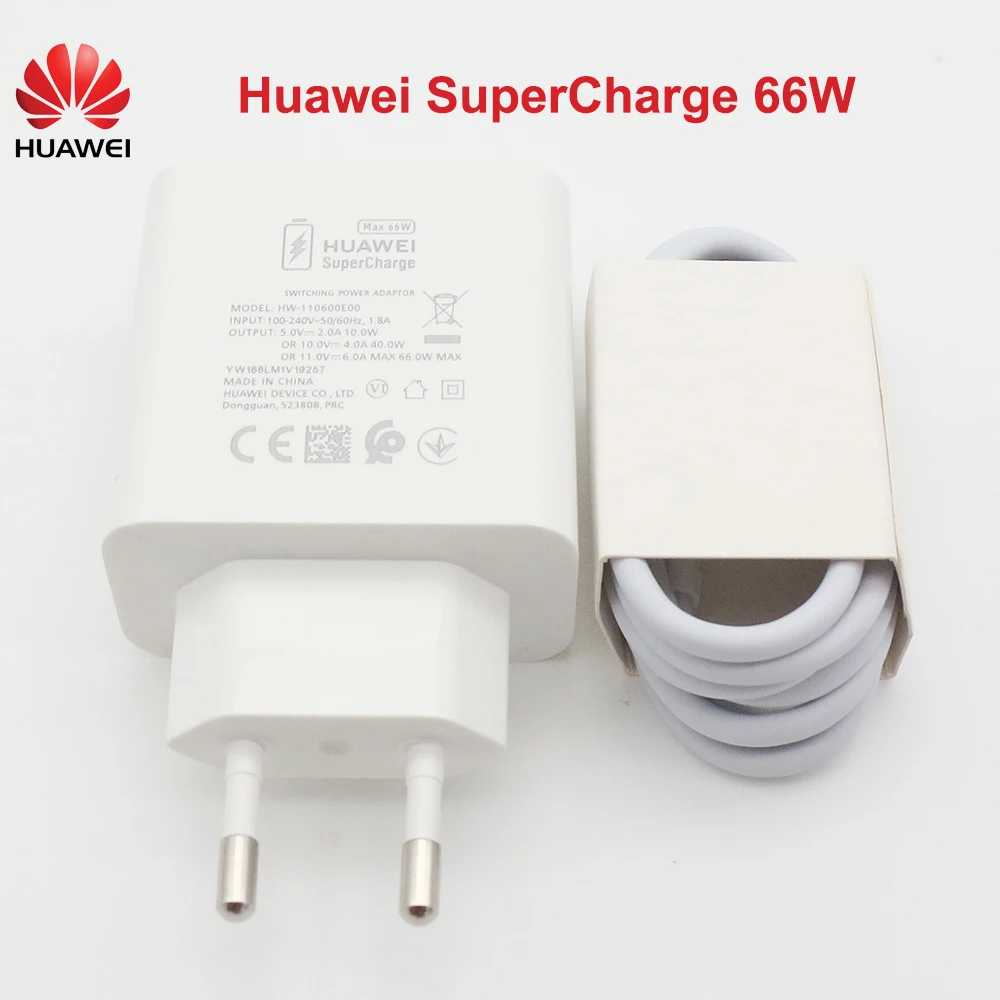 Original Huawei EU Power Plug 66W SuperCharge Fast Charger 6A Type C Cable For Huawei Mate 40 ...