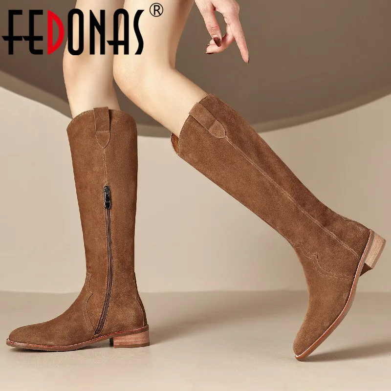 FEDONAS-Botas-hasta-la-rodilla-de-ante-de-vaca-para-mujer-zapatos ...