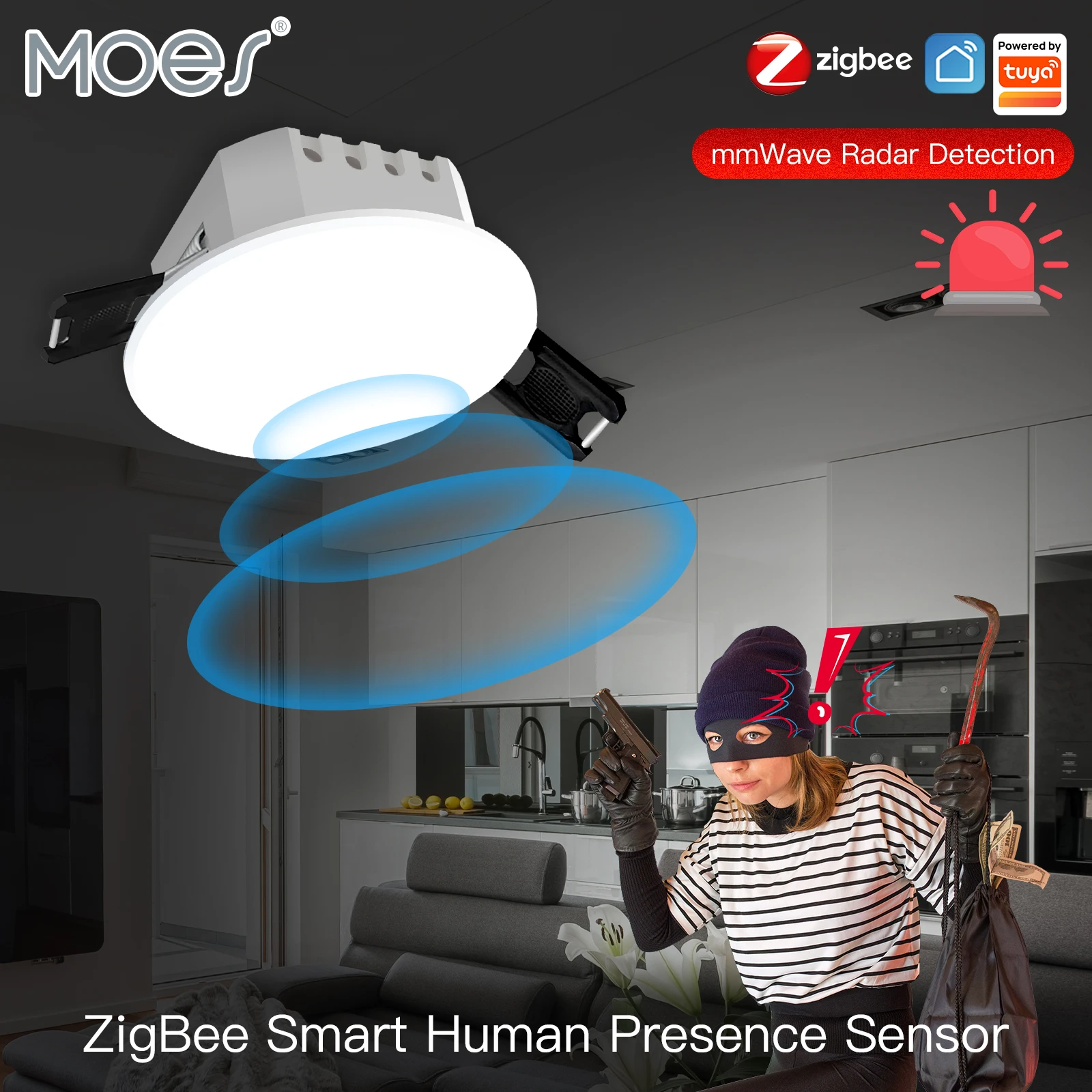 Moes Detector de presencia humana ZigBee, Sensor de detección de Radar ...