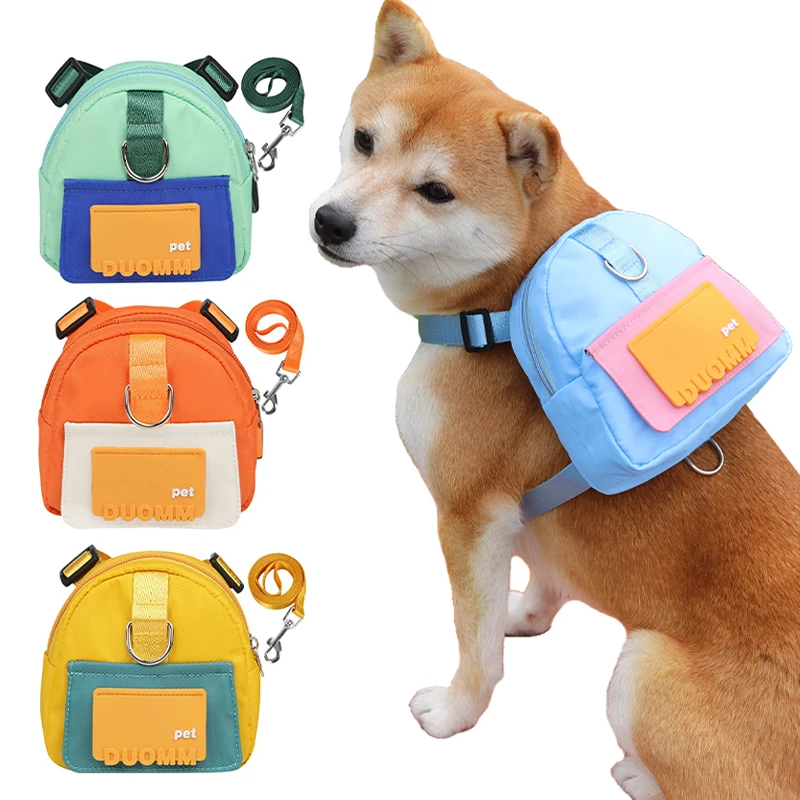 Pet-Backpack-With-Harness-Collar-Outdoor-Travel-Portable-Dog-Training ...