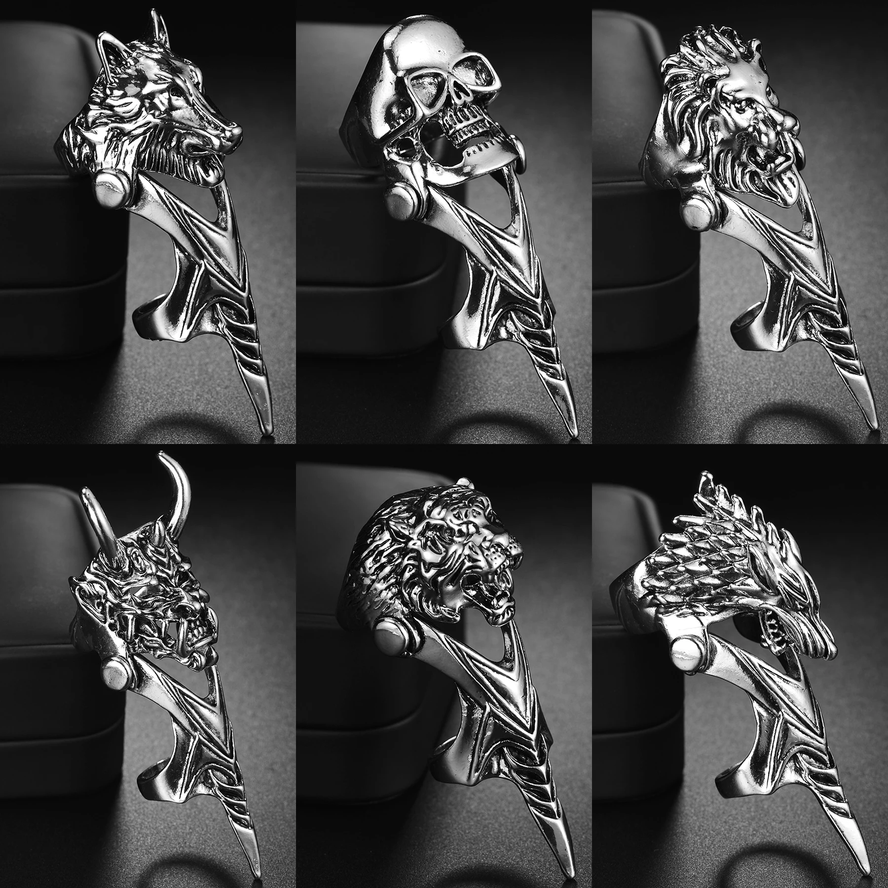 Punk-Vintage-Dragon-Wolf-Lion-Eagle-Ring-for-Men-Women-Skull-Dragon ...