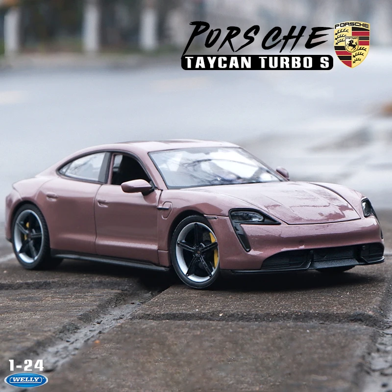WELLY-1-24-Sakura-Pink-Porsche-Taycan-Turbo-S-Sport-Car-Alloy-Model ...