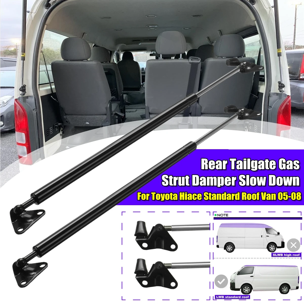 2PCS Trunk Struts For Toyota Hiace Standard Roof Van 2005-2008 Rear ...