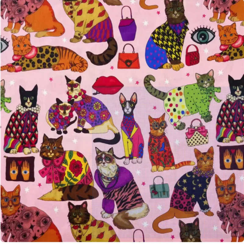 100-Cotton-Fabric-Fashion-Cat-Print-Handmade-DIY-Patchwork-Shirt-Dress ...
