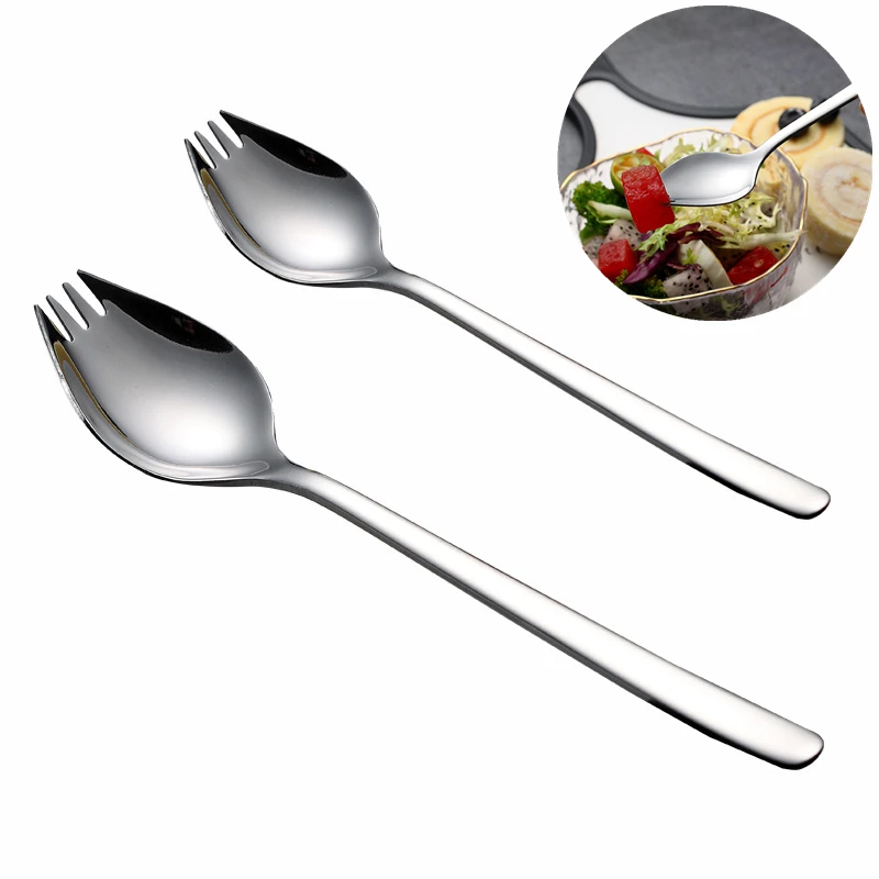 Stainless-Steel-Fruit-Fork-Spoon-Long-Handle-Ice-Cream-Salad-Dessert ...