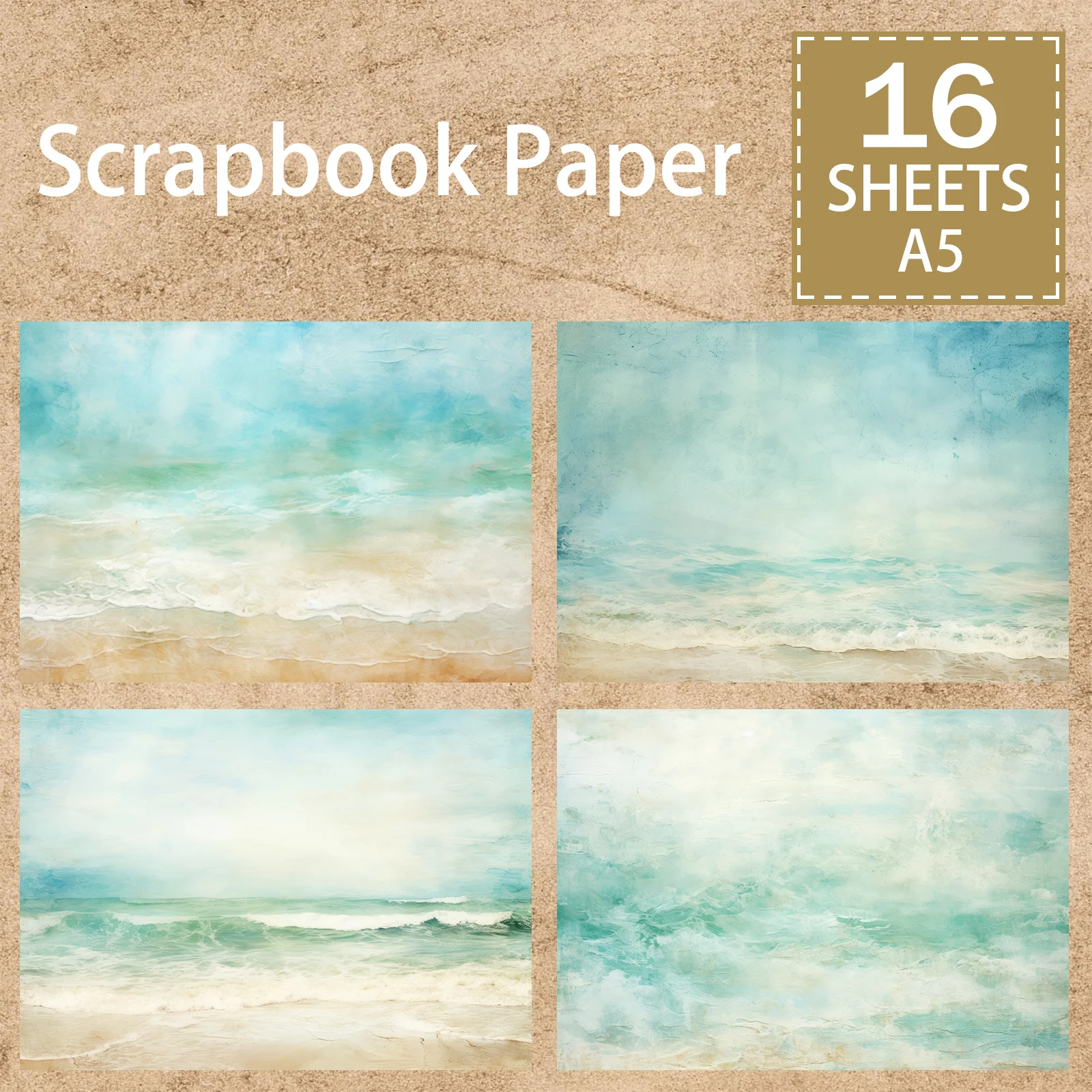 16 Sheets A5 Size Ocean Beach Seaside Blue Background Vintage Grunge ...