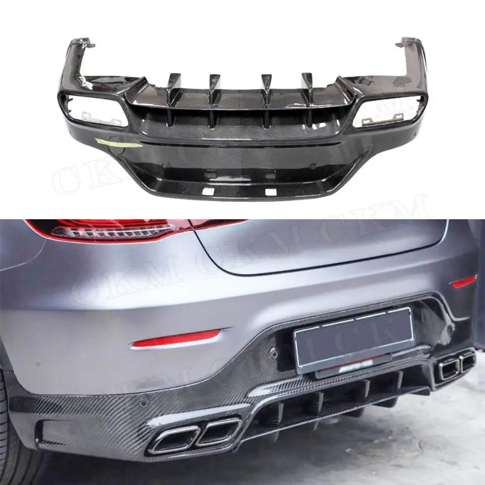 Carbon-Fiber-Rear-Bumper-Lip-Diffuser-with-Exhaust-Tips-for-Mercedes ...