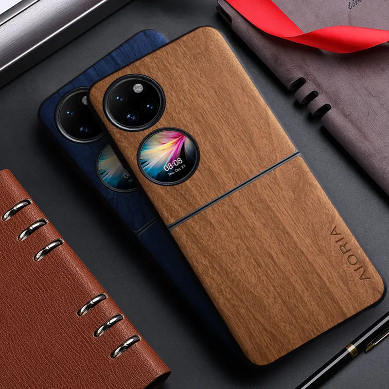 Funda para Huawei P50 Pocket S, patrón de madera de bambú, cuatro ...