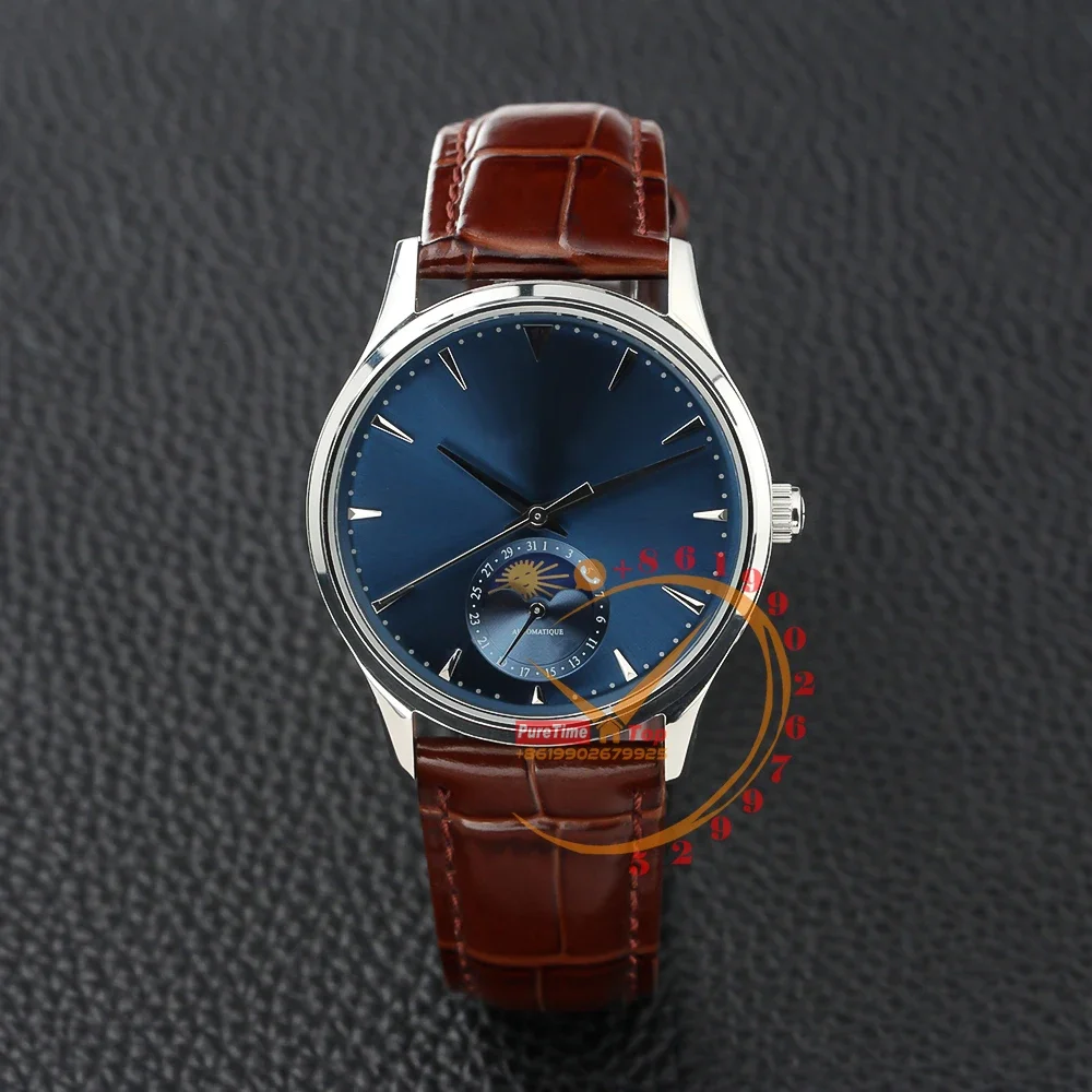 Ultra-Thin-Moon-Phase-Automatic-Watch-for-Men-Steel-Blue-Stick-Dial-Rel ...