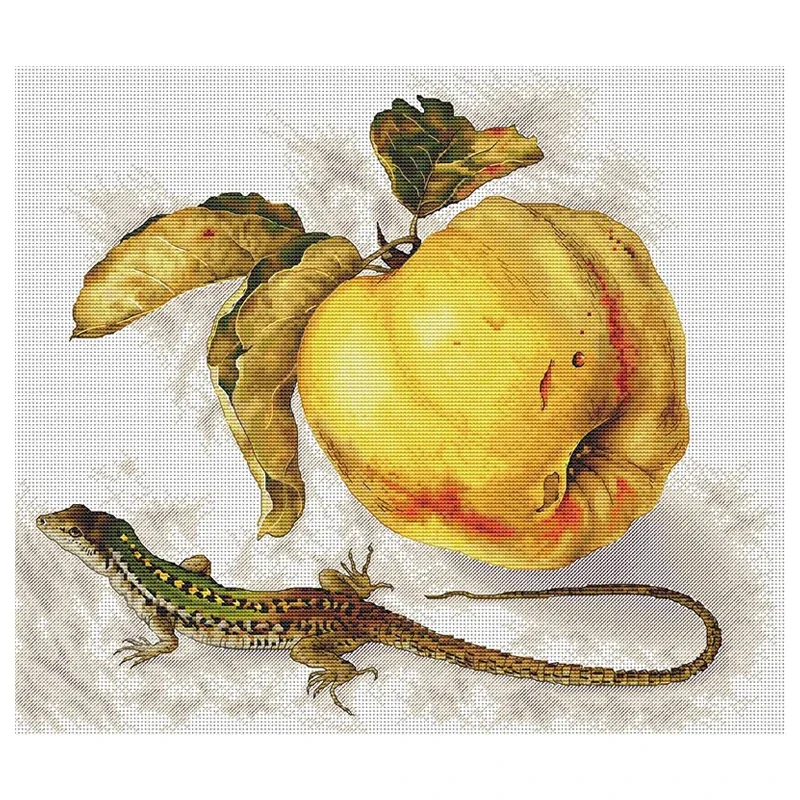 Amishop-Gold-Collection-Counted-Cross-Stitch-Kit-Apple-And-Gecko-Yellow ...