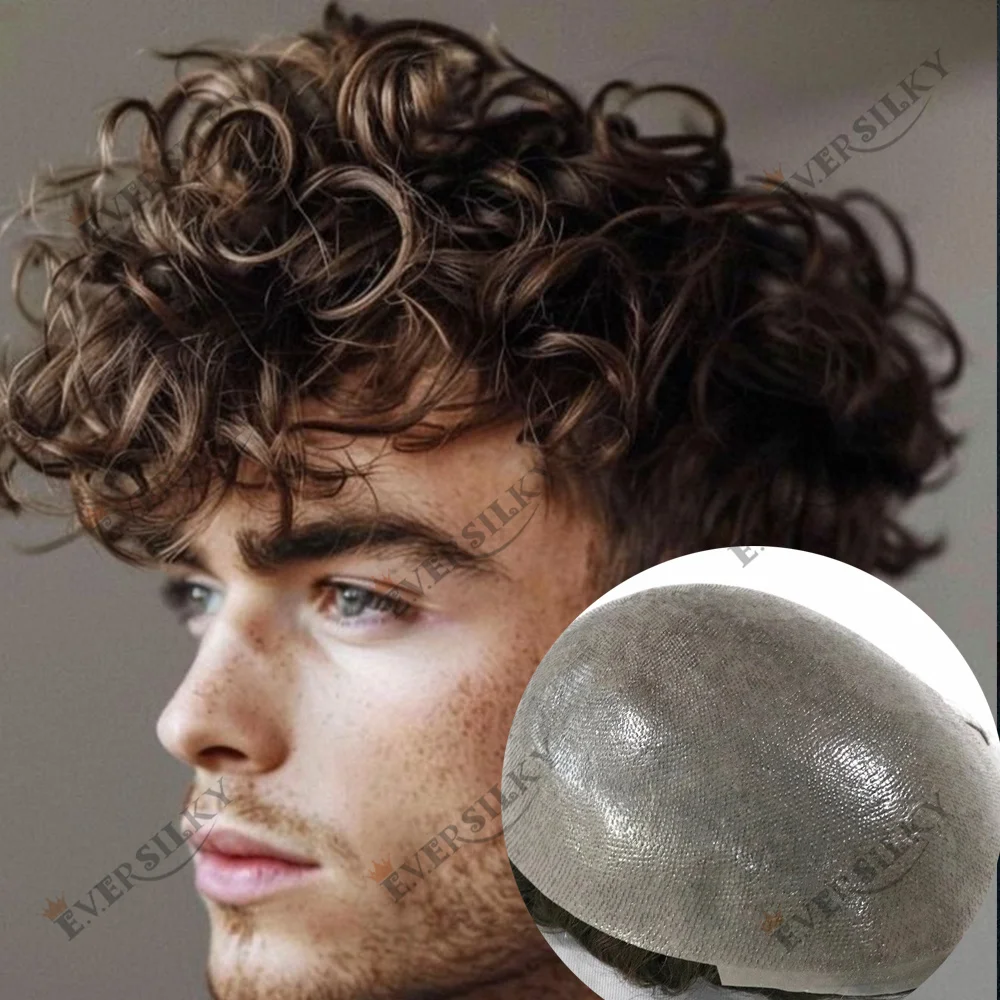 28mm Curly 0.06mm Ultra Thin Skin Men Toupee Silicon PU Invisible ...