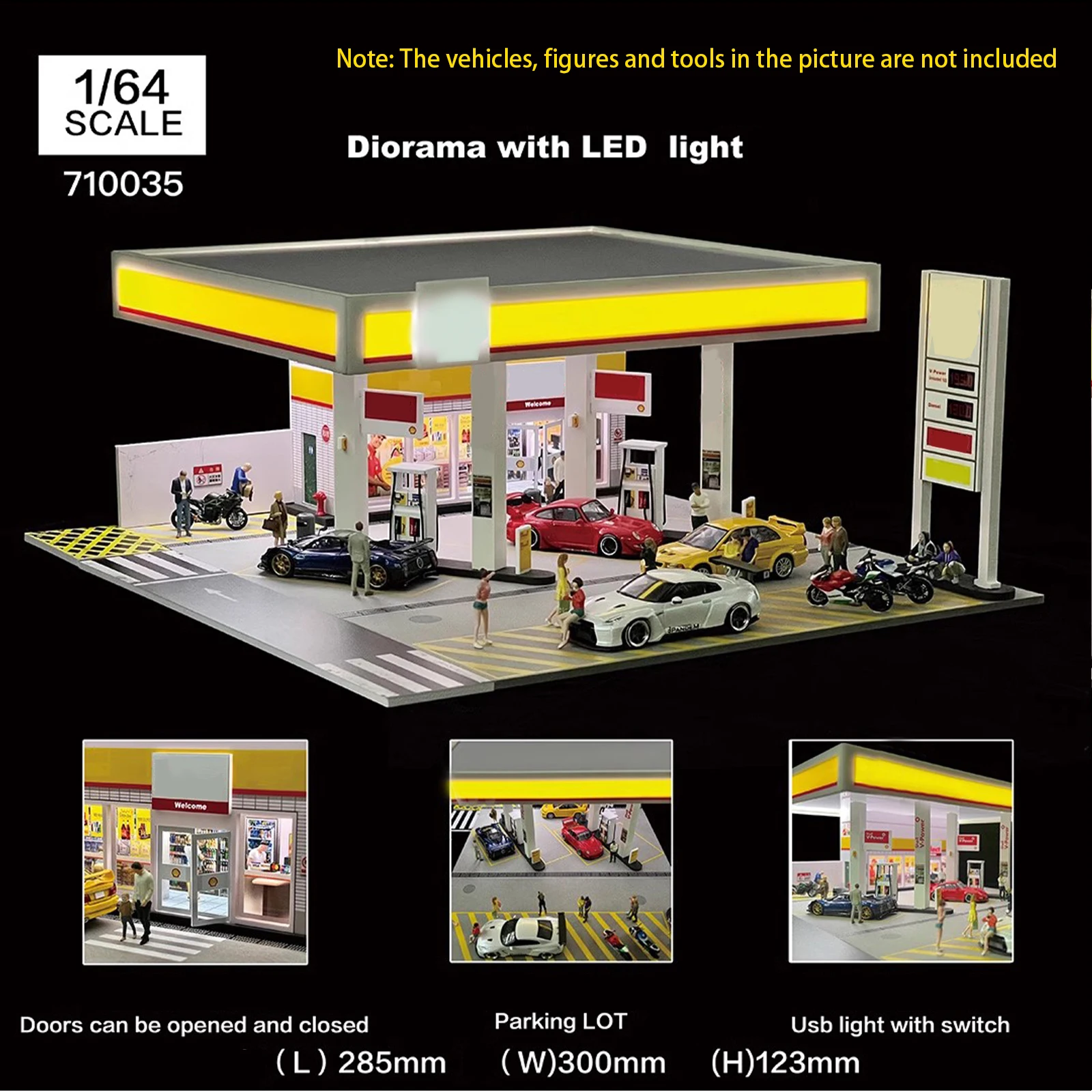 For G-Fans 1:64 with LED Assemble Diorama Model Car Parking Garage Gas ...