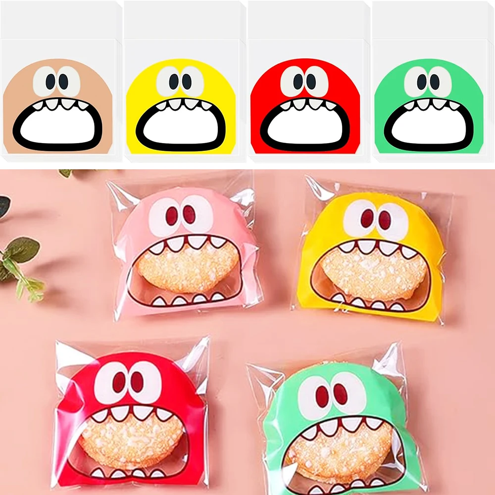 100pcs Cookie Candy Bags Cartoon Clear Self Adhesive Treat Bag ...