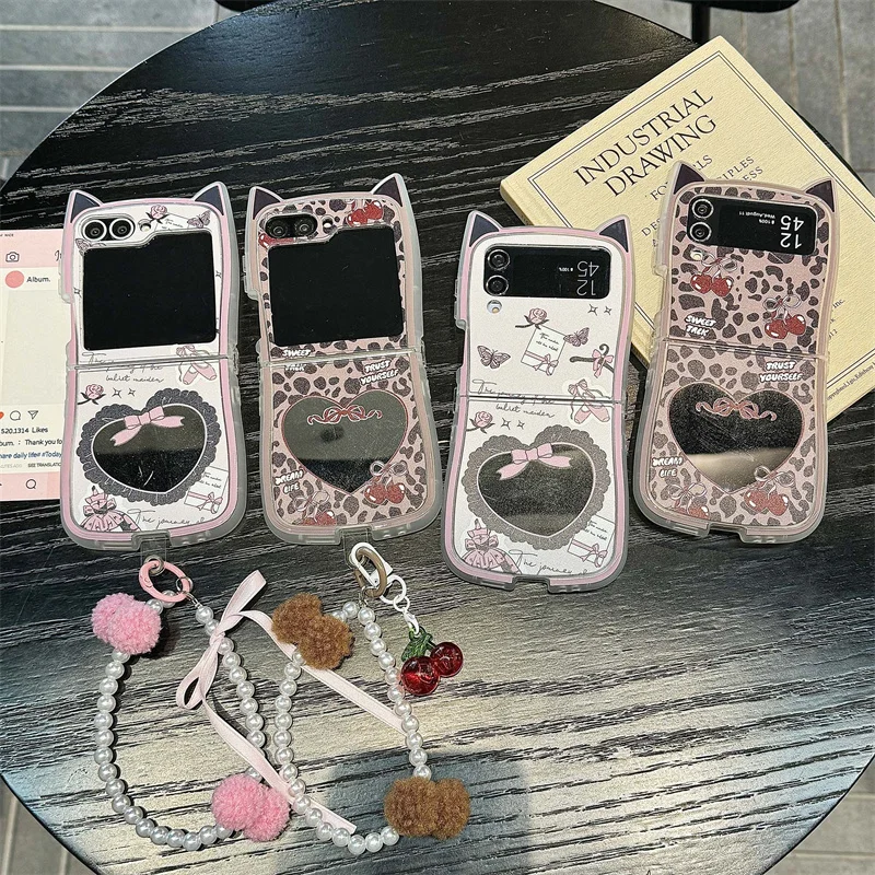 Korean Cute Love Mirror Leopard Print Bow Phone Case For Samsung Galaxy ...