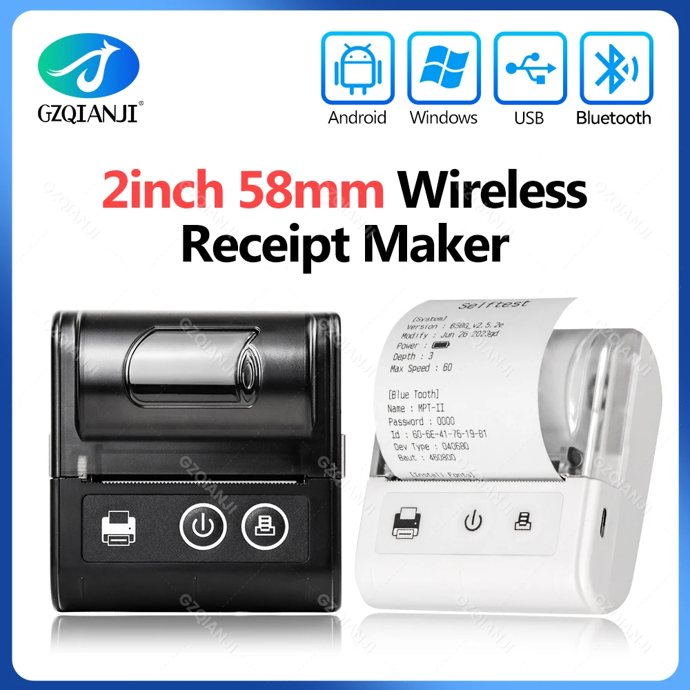 58MM Mini Portable Printer Bluetooth Thermal Printer For Phone IOS ...